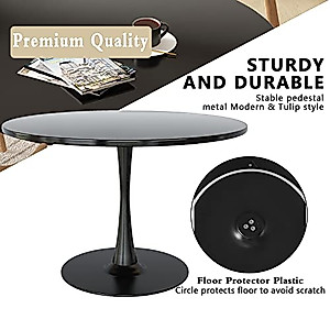 DKLGG Black Round, 42.1" Tulip Kitchen Dining 4-6 People with MDF Top & Pedestal Base, Mid-Century End Leisure Coffee Office Living Room Table