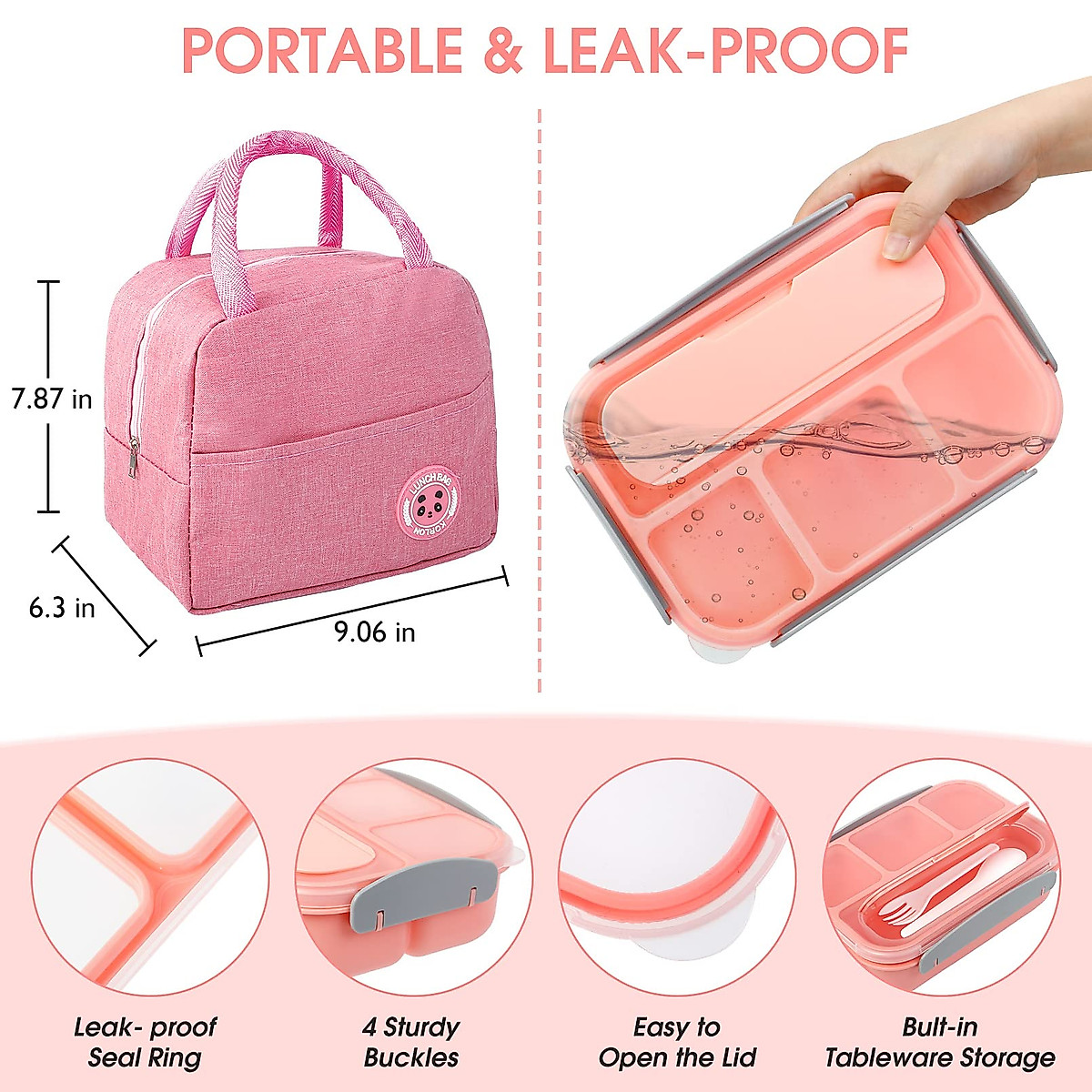 Korlon 30 Pcs Bento Box for Kids, 1300ML 4 Compartment Lunch Box Kids, Leakproof Lunch Containers for Adults with Various Accessories for Carrying Meals