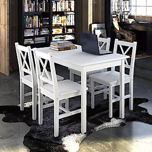 Festnight 5 Pcs Kitchen Dining Set 4 Person Dining Table with Chairs Wooden Set Home Dinette Furniture (White)