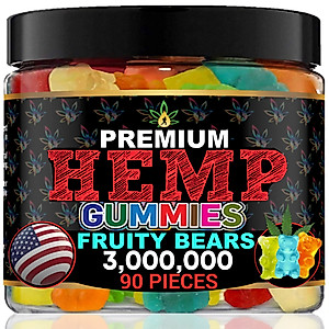 Healthergize Hemp Gummies-Great for Sleep, Joints, Relax, Calm, Muscles, Discomfort, Skin-Hemp Gummy Bears Peace and Relaxation-Variety Fruity Flavors-Natural Hemp Edibles Bears-Made in USA-90 Bears