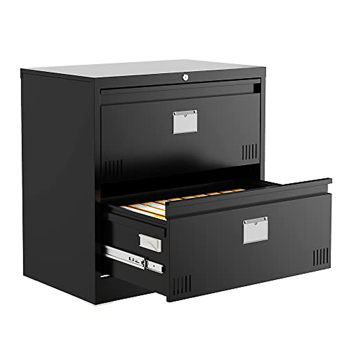 Gwichomo Lateral File Cabinet with Lock, 2 Drawer Metal Filing Cabinets for Home Office Hanging Letter/Legal/F4/A4, Metal Horizontal File Cabinet with Card Slot for Easy Organization(Black)