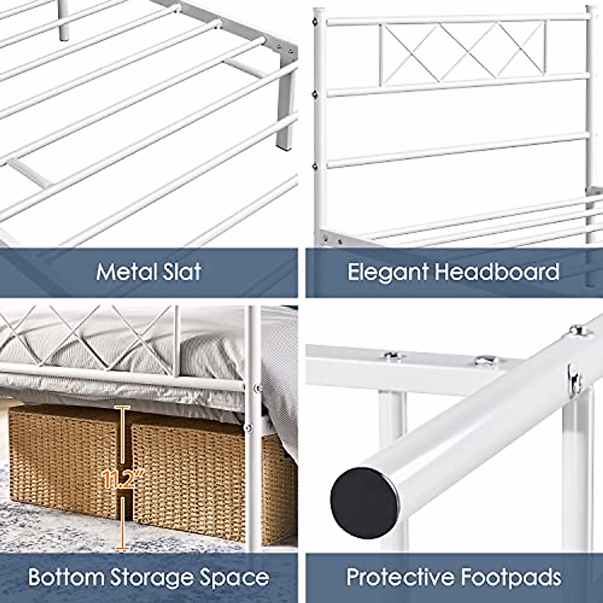 Yaheetech Metal Bed Frame Platform with Headboard and Footboard Mattress Foundation No Box Spring Needed Under Bed Storage Strong Slat Support Twin Size White