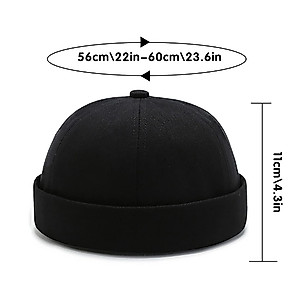 XYIYI Black Cotton Brimless Docker Cap Adjustable Street Casual Sailor Cap Skullcap Beanie Hat