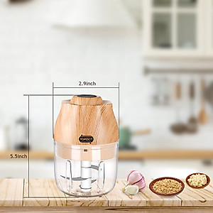 Electric Mini Chopper Food Processor, TOPESCT Portable Garlic Grinder, Cordless Small Food Chopper with USB Charging for Ginger Onion Chili Vegetables (250 ml)
