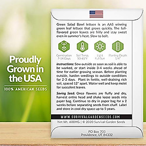 Survival Garden Seeds - Green Salad Bowl Lettuce Seed for Planting - Packet with Instructions to Plant and Grow in Your Home Vegetable Garden - Non-GMO Heirloom Variety