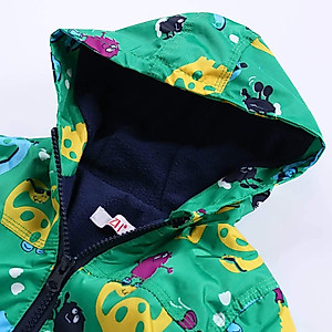 LZH Boys Waterproof Hooded Raincoat Jacket Dinosaur Coat and Pants Suit, 3T(For Age 1-2Y), Green