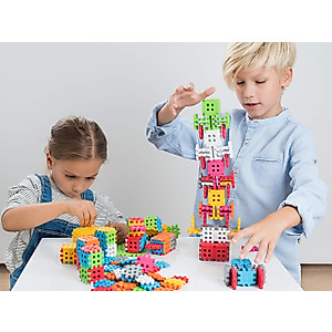 Marioinex STEM Toy Building Block Set with 70 Pieces in Blue, Green, Pink, Red, Teal Rubber for Ages 3-103 cm