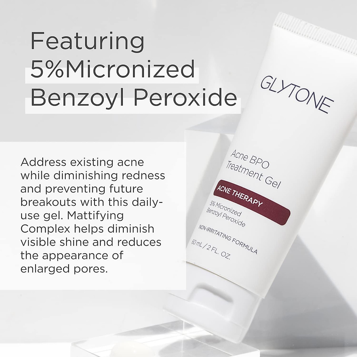 Glytone Acne BPO Treatment Gel - With Time-Released 5% Benzoyl Peroxide - Hydrating Mattifying Gel - Fragrance-Free & Non-Comedogenic - 2 fl. oz.