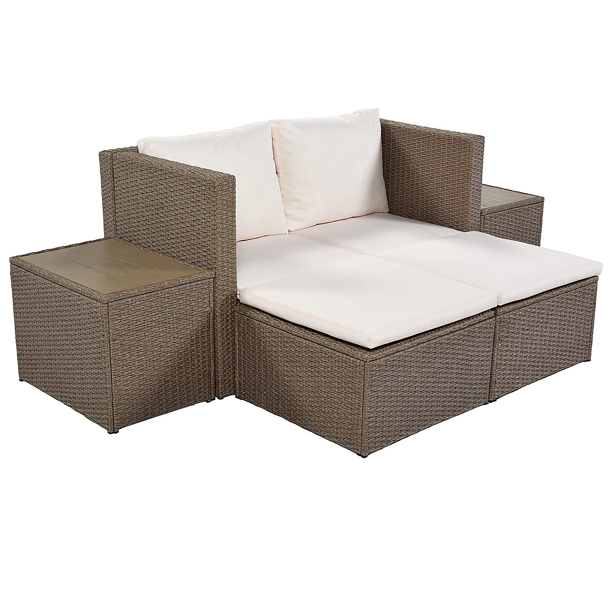 KLMM 6-Piece Outdoor Garden Furniture Set,Patio PE Wicker Rattan Conversation Sofa Set with 2 Tea Tables,for Porch Lawn Garden Backyard Poolside