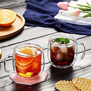 Unbreakable Double Walled Glass Coffee Mugs 300ml/10oz, Insulated Glass Coffee Mugs,Espresso Cups Set of 2,Borosilicate Glass Coffee Cups,Mocca Cups for Latte,Americano,Cappuccinos,Tea Bag,Clear Mugs