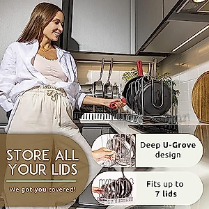 GeekDigg Pot Rack Organizer, Adjustable Height and Position Pots and Pan Rack, Kitchen Counter and Cabinet Pan Organizer Shelf Rack/Pot Lid Holder with 3 DIY Methods - Silver
