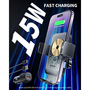APPS2Car Wireless Car Charger Auto Clamping Wireless Car Charger Mount Car Phone Holder Wireless Charger for Dashboard & Air Vent Phone Mount for Car Wireless Charging for iPhone 15/14/13 Galaxy etc