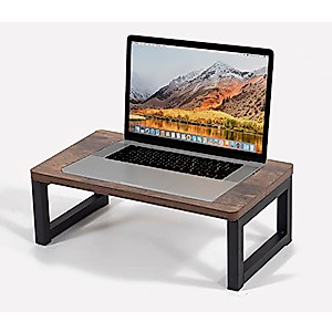 JOIN IRON Dark Brown Wood Computer Monitor Stand with Storage.Laptop Computer Shelf.Ergonomic Monitor Riser Desk Organizer.Office Supplies,Printer,iMac,Pc,Fax Machine Shelving Rack