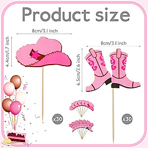 60 Pieces Cowboy or Cowgirl Hat and Boot Cupcake Toppers Western Birthday Cake Decorations Rodeo Cupcake Picks Baby Shower Toothpicks for Western Theme Party Favors Supplies (Pink)