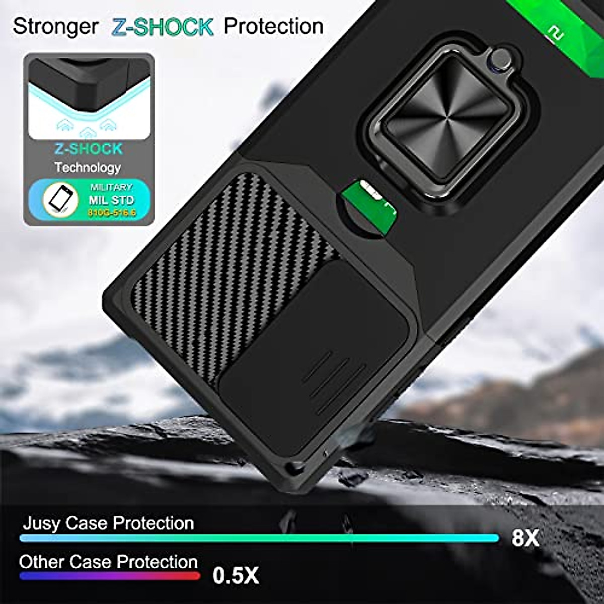 Jusy Wallet Case for Samsung Galaxy S22 Ultra & 2 Screen Protectors, with Sliding Camera Cover, Card Holder Slot and Magnetic Kickstand Ring, Heavy Duty Case Military Grade Cover (Black)