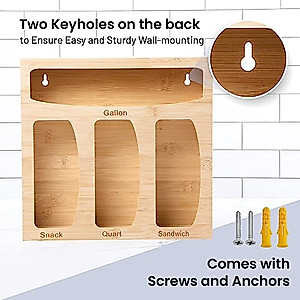 Bamboo Ziplock Bag Storage Organizer for Drawer and Wall-Mount; Gallon, Quart, Sandwich and Snack Plastic Bag Organizer; 4 Compartment Kitchen Drawer Organization and Storage for Baggies