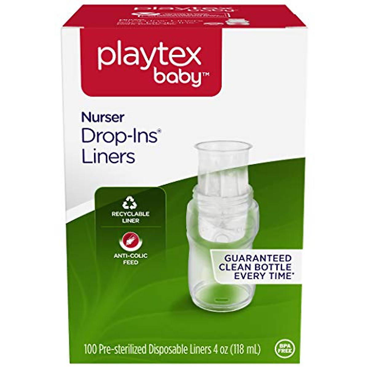 Playtex Baby Nurser Pre-Sterilized Disposable Bottle Liners, Closer to Breastfeeding, 4 oz, 100 Count