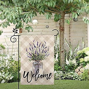 CROWNED BEAUTY Spring Floral Lavendor Welcome Garden Flag 12×18 Inch Small Vertical Double Sided Seasonal Outside Décor for Yard Farmhouse CF080-12