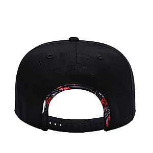 Floral Printed Snapback Hat Mens Womens Hip Hop Flat Bill Tiger Adjustable Baseball Cap Black
