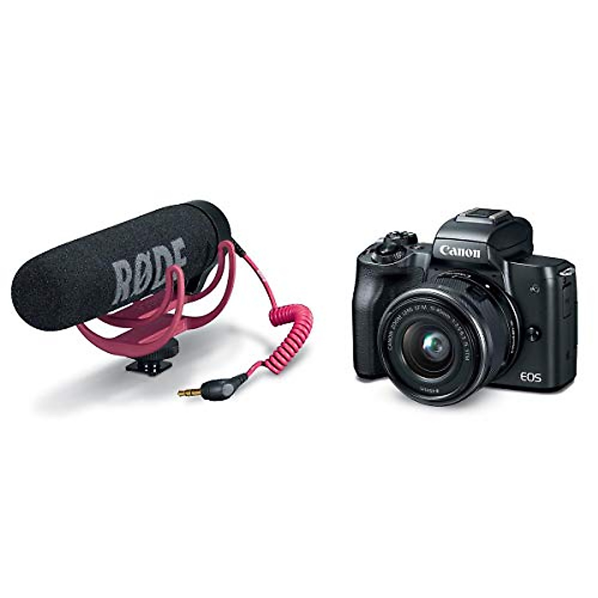 Canon EOS M50 Mirrorless Camera Video Creator Kit w/EF-M 15-45mm Lens, Black, Bundle with Rode VideoMic GO + Cam Bag + 32+16GB SD Card + Case + Reader + Filter Kit + PC Software Kit + Cleaning Kit