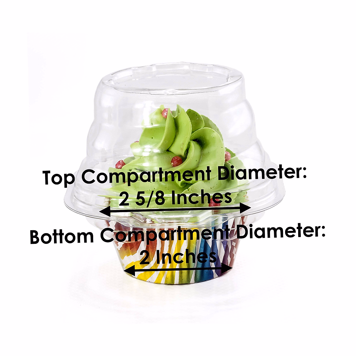 Katgely Individual Cupcake Container (Pack of 100) - Single Compartment Cupcake Carrier Holder Box - Stackable - Deep Dome - Clear Plastic - BPA-Free