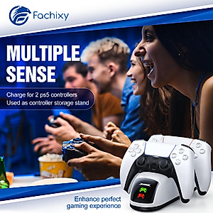 Fachixy PS5 Controller Charging Station with Fast Charging Cord PS5 Controller Charger Station Dual Charging Dock for PlayStation 5 Remote Controller Accessories with LED Lights White Black