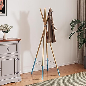 THRONKENGER Rustic Coat Rack with Unique Design,Wood Coat Rack Freestanding Coat Tree,Modern Minimalist Style Coat Stand for Entryway,Hallway,Bedroom (A)