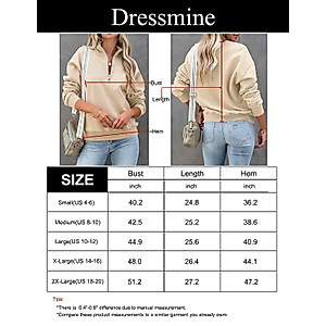 Dressmine Womens Fall Sweatshirt Long Sleeve Quarter Zip Lapel Collar Shirts Casual Loose Pullover Sweatshirts Tops for Women White Meidum