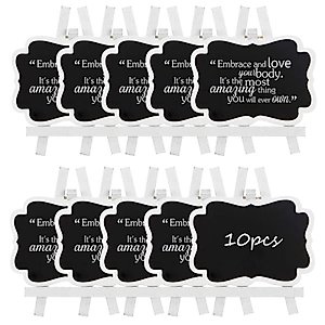 10 Pack Mini Chalkboard Signs with Easel Stand, ULENDIS 3.9x2.9 Inch Small Wooden Chalkboard Labels, Reusable Chalkboard Tags Blackboard for Event Decoration Tags Wedding Signs Cards Tables Party (10)