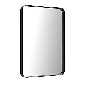 LOAAO Black Metal Framed Bathroom Mirror for Wall, 22X30 Inch Rounded Rectangle Mirror, Matte Black Bathroom Vanity Mirror Farmhouse, Anti-Rust, Tempered Glass, Hangs Horizontally or Vertically