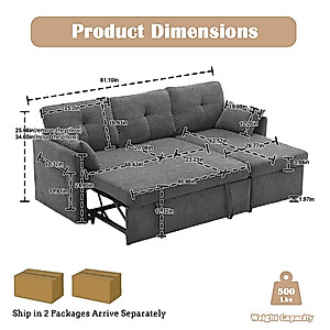 SmartEdge 81'' L Shaped Convertible Sleeper Sectional Sofa with Storage Chaise, Modular Corner Couch Lounge Sleeper Sofa with Pull Out Bed, Comfy Couches for Living Room, Bedroom, Mint Green
