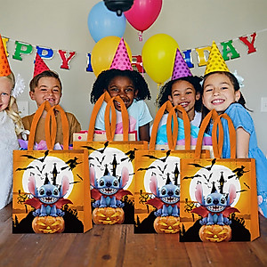 QICI Stitch Halloween Favor Bags 15 Packs, 11.8 x 9.8 x 3.9 Inches Large Size with Handle Stitch Halloween Tote Bags,Reusable Non-Woven Gift Bags for Stitch Halloween Party Decorations