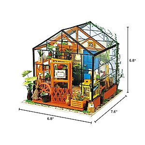 Rolife DIY Miniature House Kit-Mini Diorama 1/18 Greenhouse Model Building Kit with LED, Crafts for Adults Hobby Christmas Birthday Gift for Boys Girls Mom Home Decor (Cathy's Flower House)