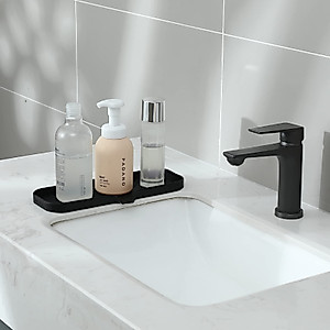 MicoYang Silicone Bathroom Soap Dishes with Drain Spout-Bathroom and Kitchen Sink Organizer,Sponge Holder,Dish Soap Tray,Perfect for Dispenser,Scrubber,Bottle,Cup on Sink or Counter-Black 12"×4"