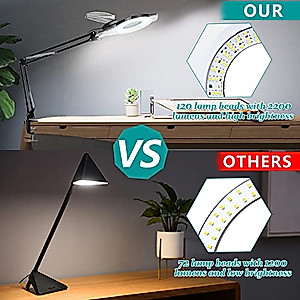 10X Magnifying Glass with Light, NUEYiO 2200 Lumen Stepless Dimmable Magnifying Lamp, 4" Real Glass Lens, Adjustable Swing Arm Lighted Magnifier Desk Lamp for Repair, Crafts, Close Work. (Black)