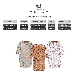 Baby Newborn Gown, 3 Packs Baby Sleeping Bag, Long Sleeve Sleep Sack, Cotton Cloths for Newborn Boys Girls 0-6 Months Pine Tree+wave+sloth