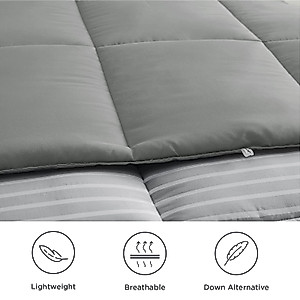 Bedsure Queen Size Comforter Set - Percale Stripes Down Alternative Grey Comforter Sets Box Stitching Gray Duvet Insert, All Season Bed Set with 2 Pillow Shams (Queen/Full, 88x88'', 3 Pieces)