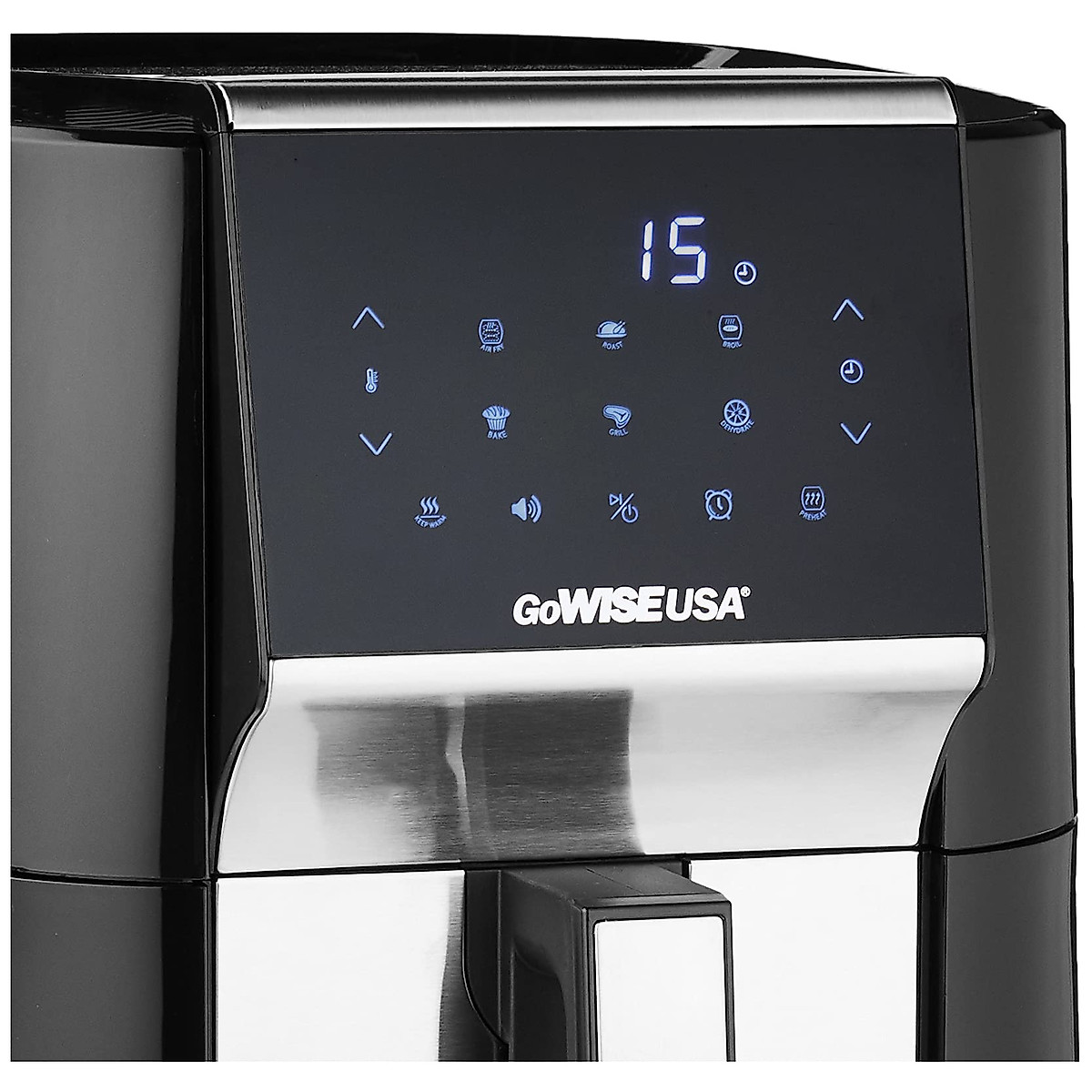 GoWISE USA 7-Quart Air Fryer & Dehydrator - with Ergonomic Touchscreen Display with Stackable Dehydrating Racks with Preheat & Broil Functions + 100 Recipes (Black/Stainless Steel)