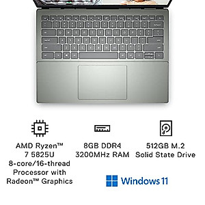 Dell Inspiron 14 5425 14" Laptop Computer - FHD+ (1920 x 1200) Display, AMD Ryzen7 5825U, 8GB DDR4 RAM, 512GB SSD, AMD Radeon Graphics, USB-C, HDMI, Bluetooth 5.2, Wi-Fi 6, Windows 11 Pro - Green