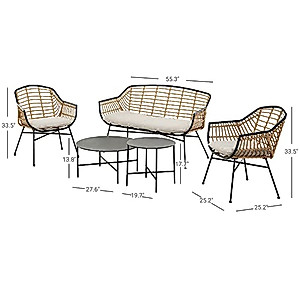 Grand patio 5 Pieces Outdoor Wicker Patio Conversation Set Seating Chair Set with Cushions and Coffee Tables, Boho Wicker Seating Set for Indoor Outdoor, Balcony, Porch, Garden, Deck (Natural)…