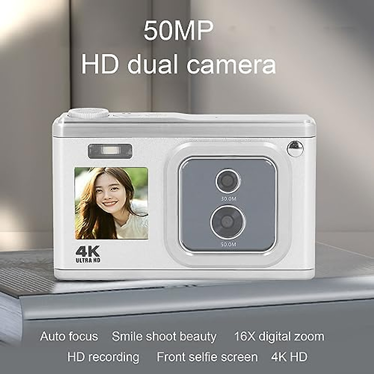 4K Digital Camera, C22 HD Dual Camera & Dual Screen Point and Shoot Camera 16X Zoom, 50MP+30MP Auto Focus Anti Shake Video Camera, Built in Flash, Selfie Preview, Multi Filters