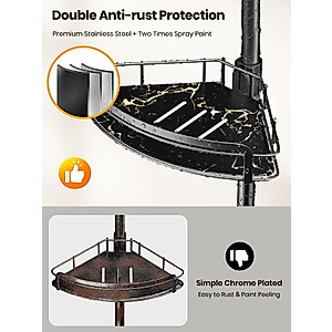 ENRUNEST Corner Shower Caddy Tension Pole for Bathroom Organizer,Tension Shower Caddy Corner,4 Tier Rustproof Larger Capacity Shelves,Adjustable 31.5 to 111.4 Inch,Black