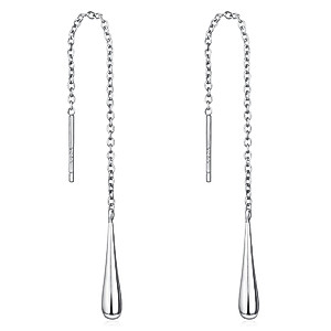 LUHE Sterling Silver Teardrop Threader Earrings Long Chain Dangle Earrings Christmas Gifts for Women