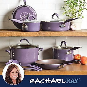 Rachael Ray Cucina Nonstick Cookware Pots and Pans Set, 12 Piece, Lavender Purple