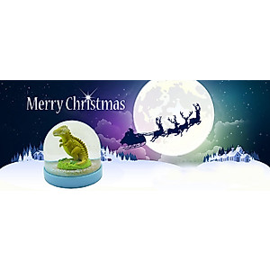 Lightahead Mini Dinosaur Snow Globe Inside Blue Base,Table Top Decorations Christmas,Birthday Gifts