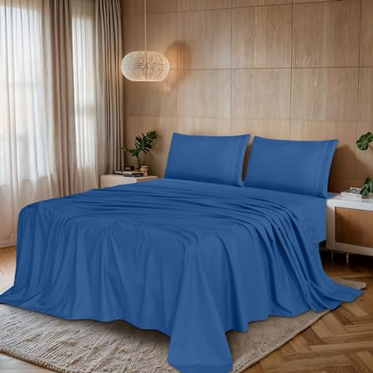 RUVANTI Full Size Sheets Set, Brushed Microfiber Sheets 4 Pieces (1 Fitted Sheet, 1 Flat Sheet, 2 Pillowcases), with 15-inch Deep Pockets, Lightweight & Compfy Premium Hotel Bedding, Royal Blue