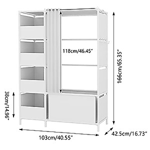 MOYIPIN Portable Wardrobe Storage Closet, Clothes Storage Cabinet with Curtain,40.55 x 16.73 x 65.35Inches, for Living Room, Bedroom, Clothes Room, White