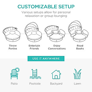 Best Choice Products 5-Piece Modular Patio Wicker Daybed Sectional Conversation Lounger Set w/ 2-in-1 Setup, Adjustable Seats, Clips, Retractable Canopy, Cover, Weather-Resistant Cushions - Navy