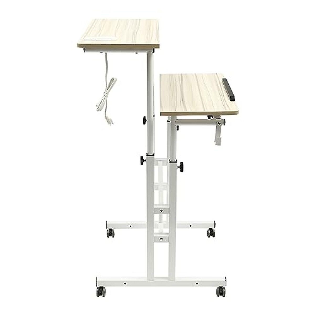 PaNeTnya Mobile Stand Up Desk,Adjustable Laptop Desk with Wheels,Standing Desk with USB Ports and Outlets,Office Desk Rolling Computer Desk Ideal for Home Office use (Oak)