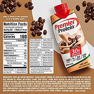 Premier Protein Shake, Café Latte, 30g Protein, 1g Sugar, 24 Vitamins & Minerals, Nutrients to Support Immune Health, 11 Fl Oz, 4 Count